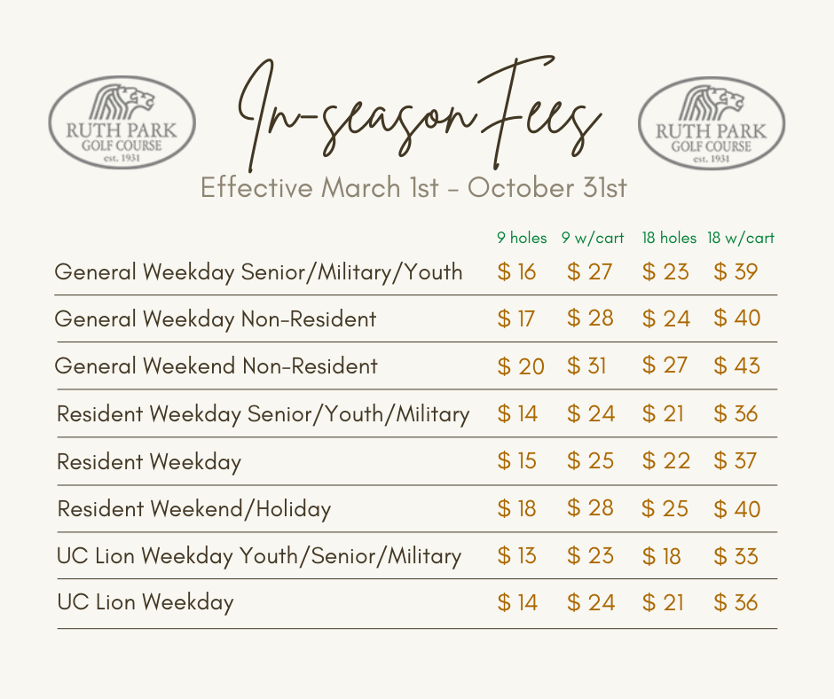 Ruth Park Golf Course Rates - Ruth Park Municipal Golf Course